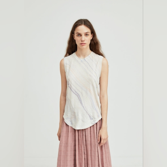 Raquel Allegra | Tops | Raquel Allegra Marble Linen Muscle Tee | Poshmark